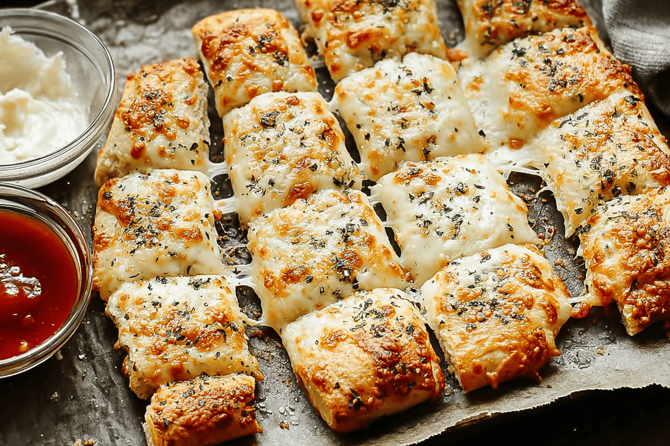 Cheesy Garlic Breadsticks Recipe With Crispy Crust And Melted Cheese
